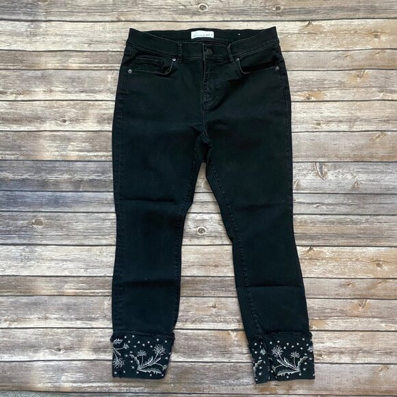 LOFT | Jeans | Loft Black Denim Modern Strait Embroidered Floral ...